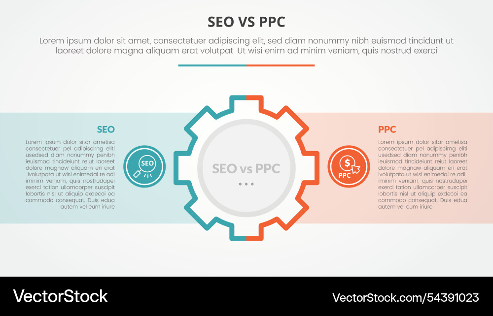 Seo vs ppc advertising comparison opposite Vector Image