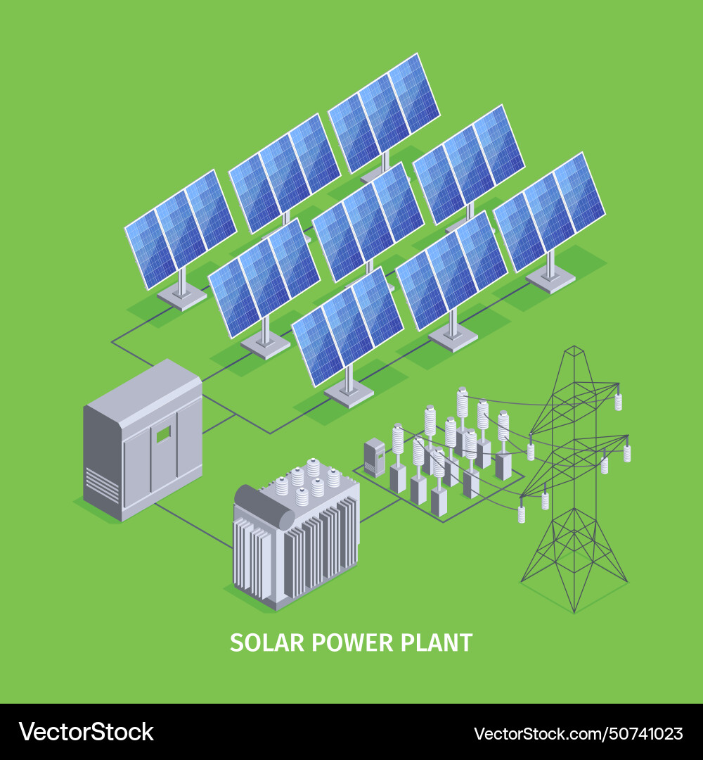 Solar power plant green background Royalty Free Vector Image