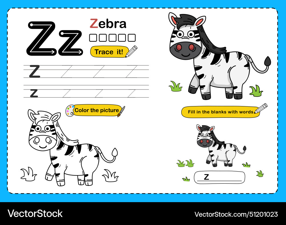 Zebra Alphabet Coloring Page Royalty Free Vector Image