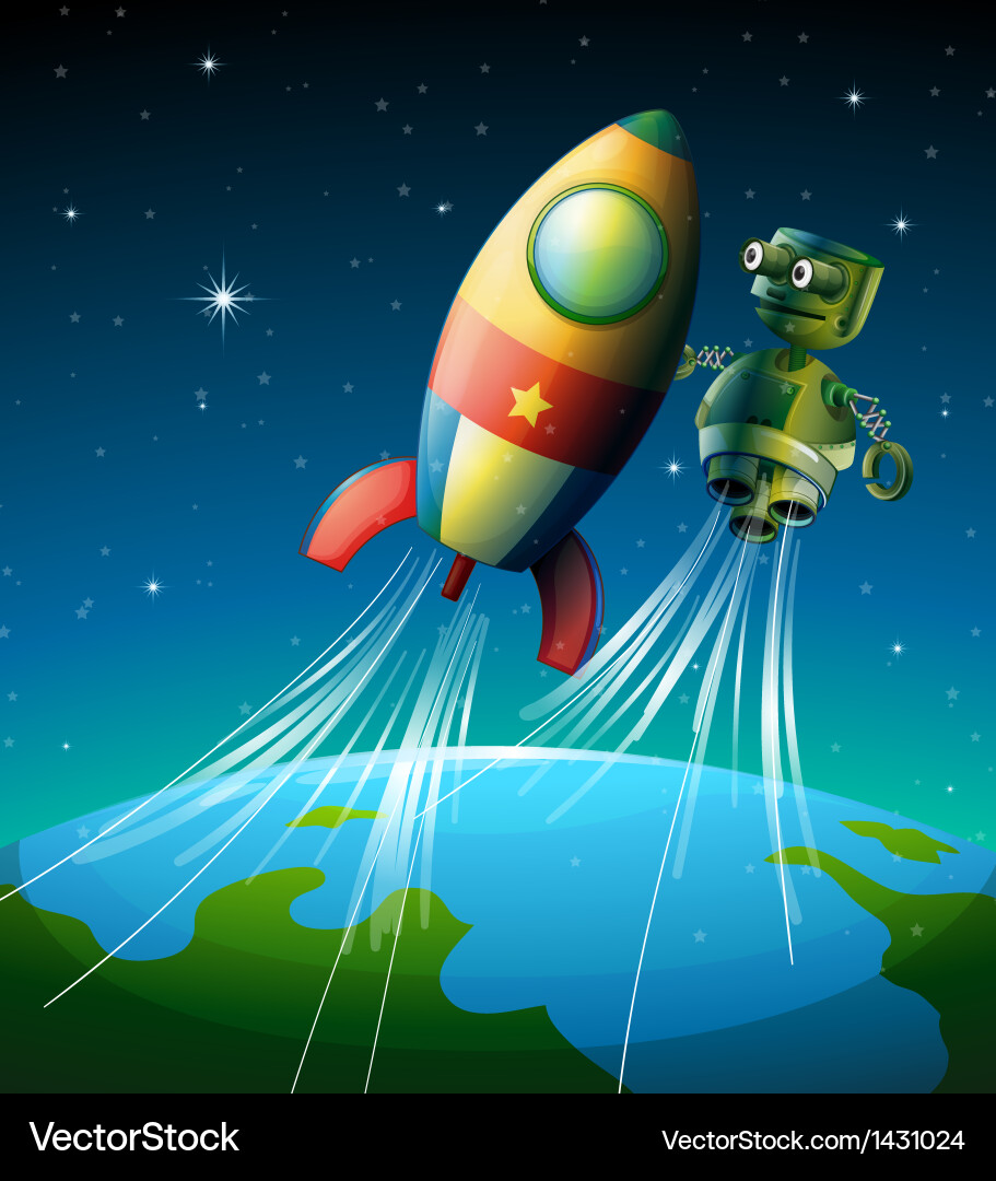 A robot beside spaceship Royalty Free Vector Image