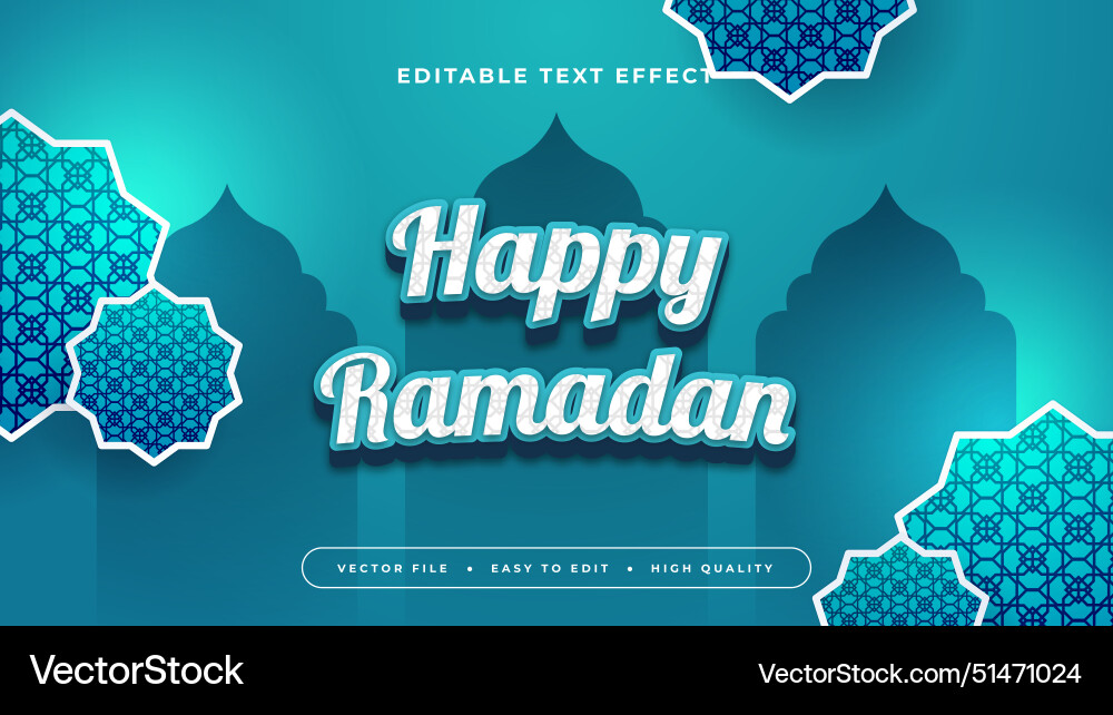 Blue green and white happy ramadan 3d editable Vector Image
