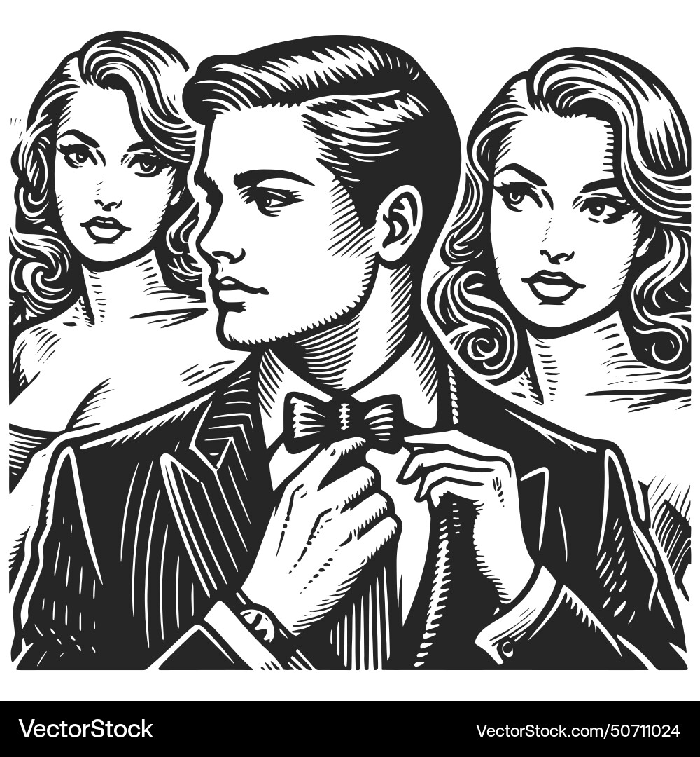 Confident man admiring women Royalty Free Vector Image
