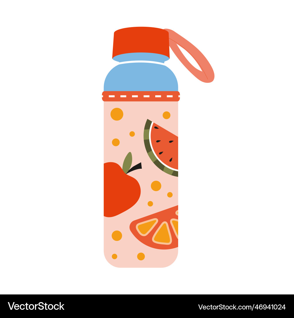 Cute water bottle in case with fruit cartoon Vector Image