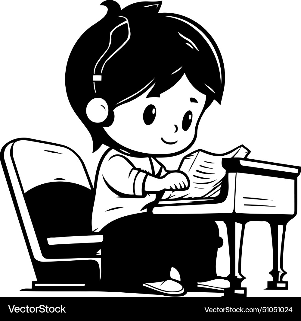 Little boy playing piano Royalty Free Vector Image