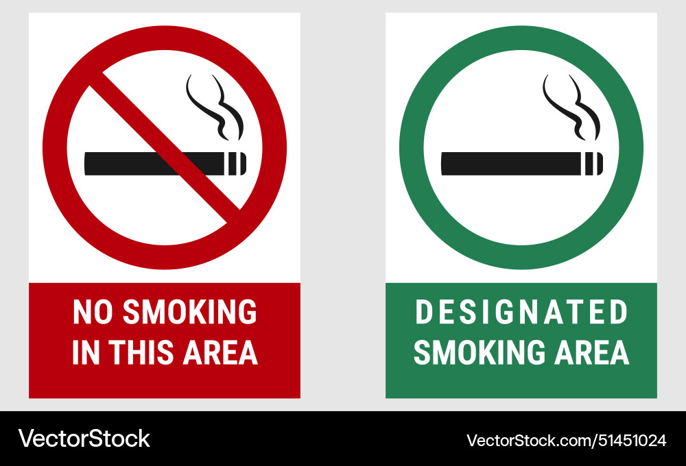 No smoking and designated area signs Royalty Free Vector