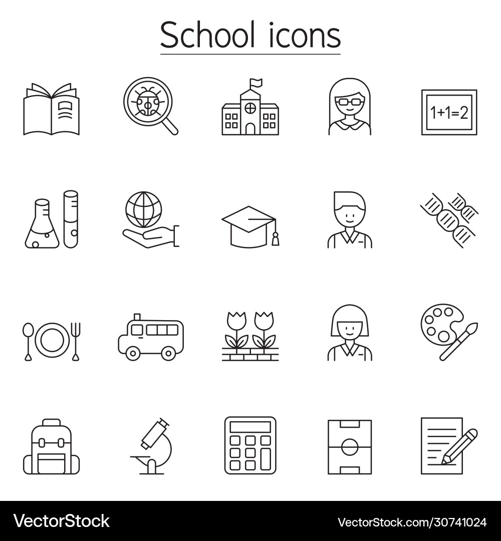 School education icons set in thin line style Vector Image