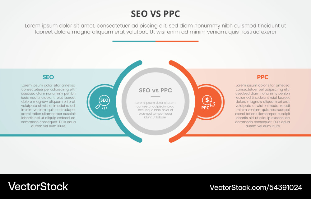 Seo vs ppc advertising comparison opposite Vector Image