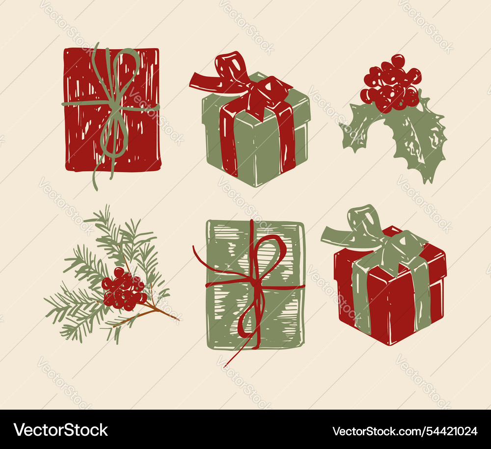 Vintage christmas gift box Royalty Free Vector Image