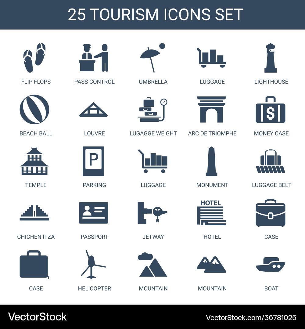 25 tourism icons Royalty Free Vector Image - VectorStock