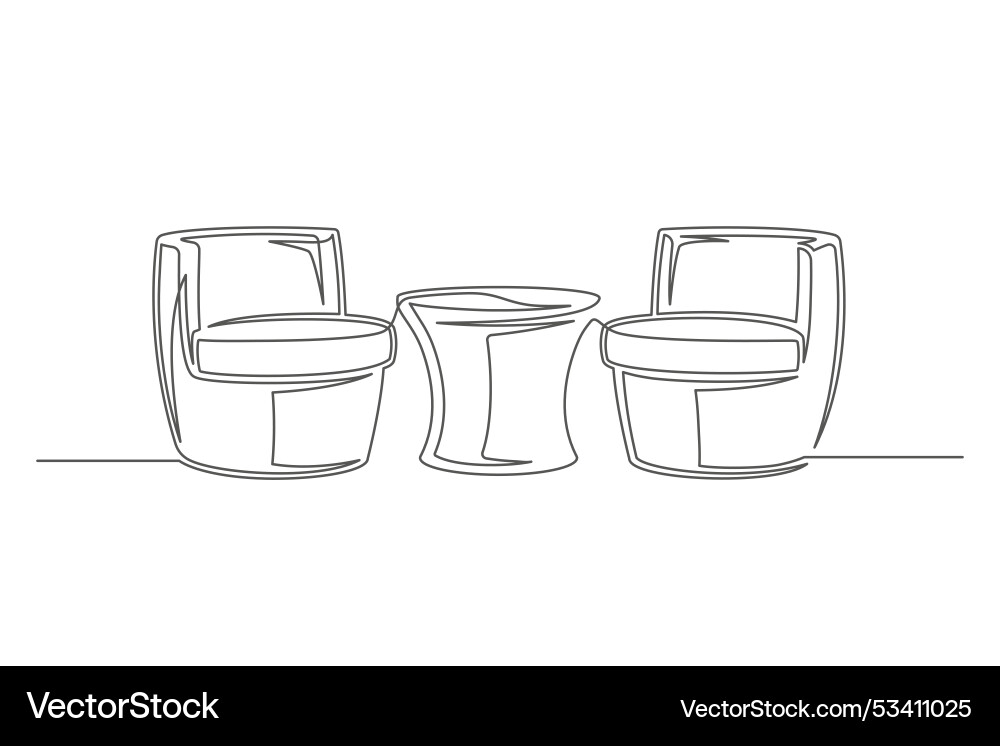 Continuous One Line Drawing Table And Chairs Vector Image