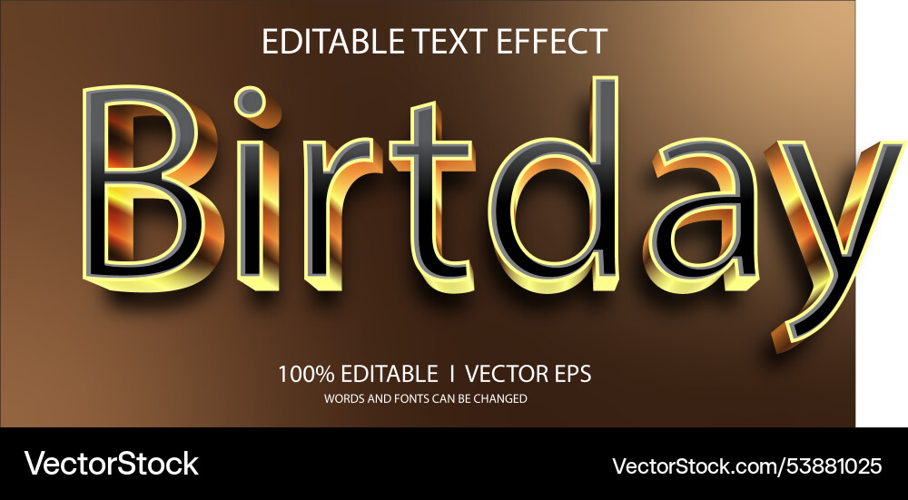 Editable birthday 3d text effect with modern Vector Image