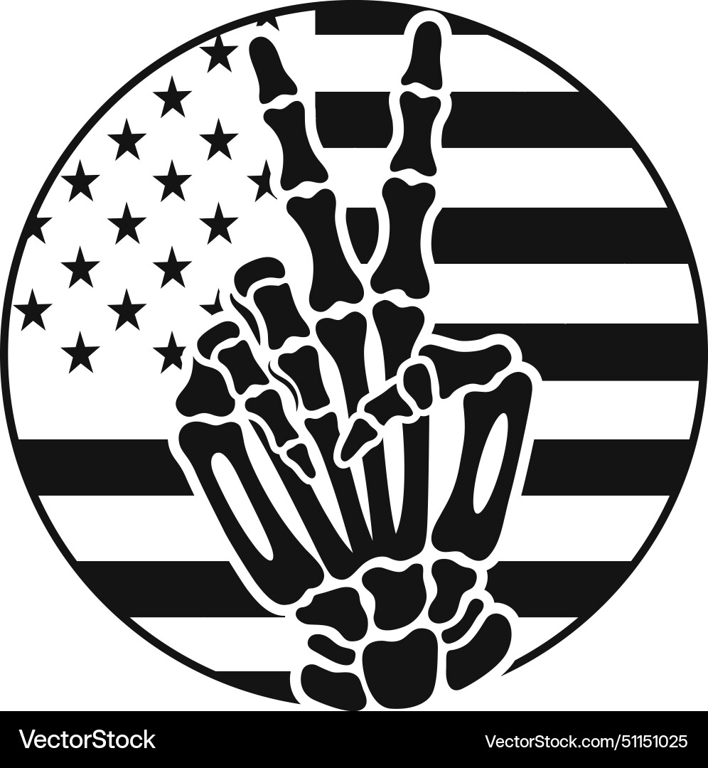 Funny peace sign skeleton with usa flag Royalty Free Vector