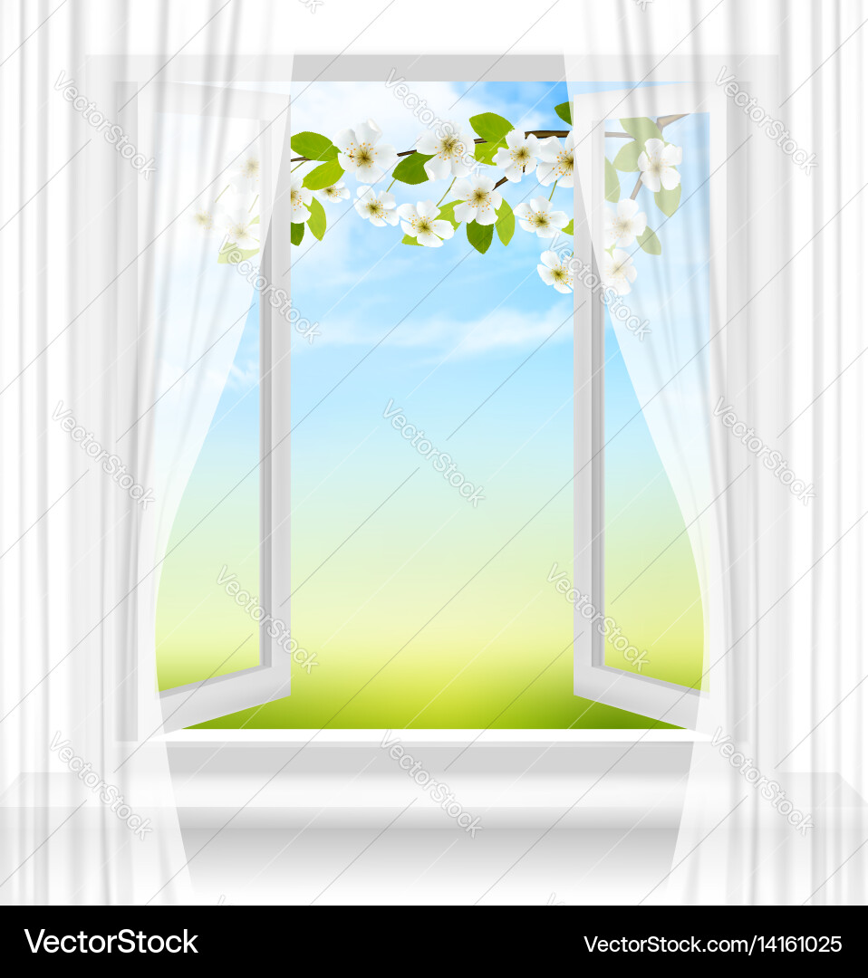 Nature background with open window and spring Vector Image