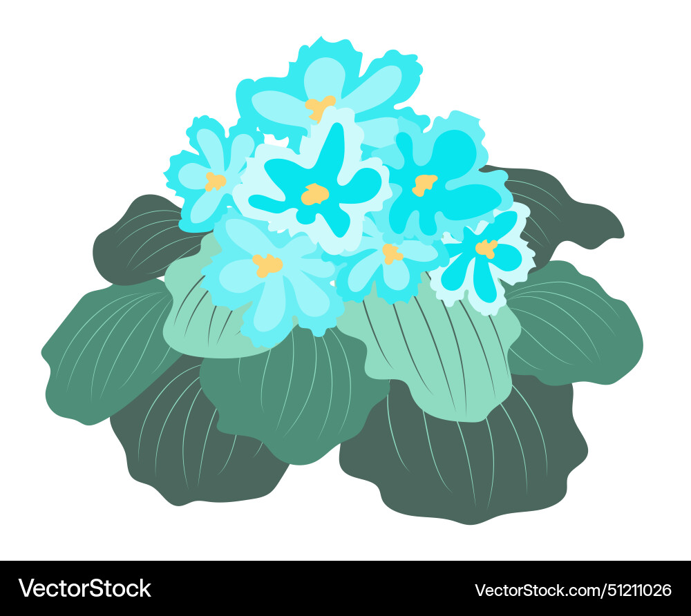 Abstract blue violets on leaves in flat design Vector Image
