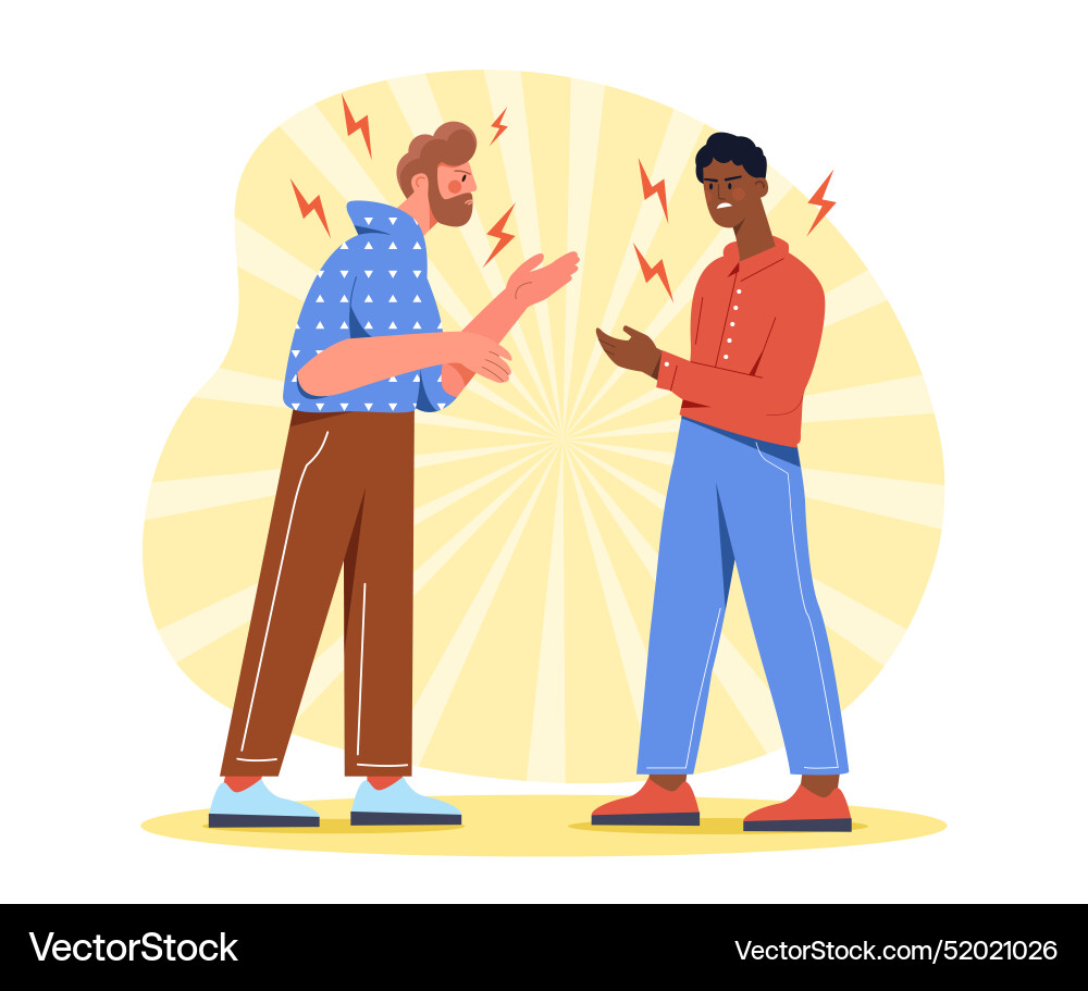 Aggressive men fight two young mad guys quarrel Vector Image