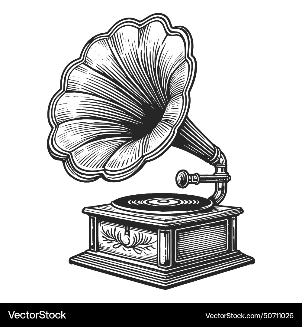 Antique phonograph engraving Royalty Free Vector Image