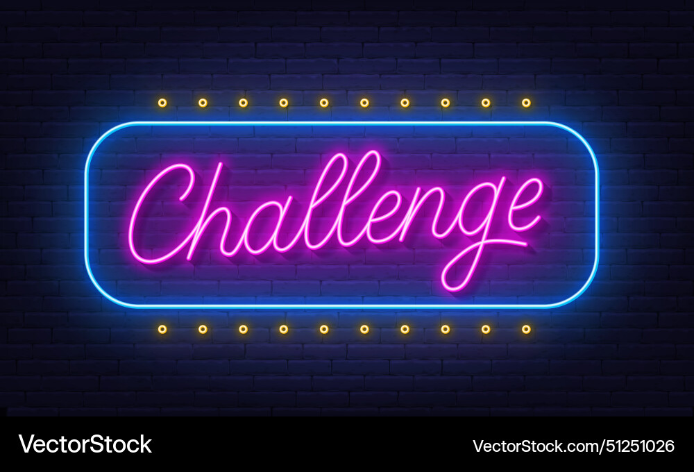 Challenge neon sign on brick wall background Vector Image