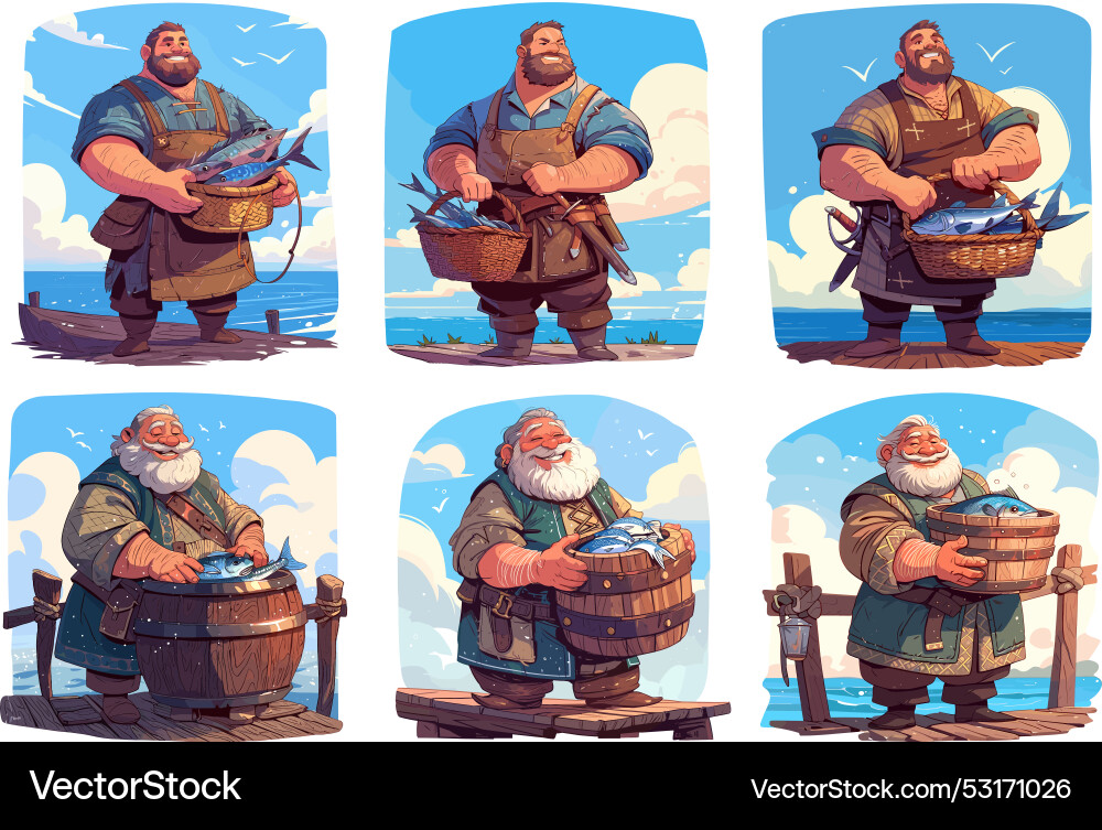 Medieval Fisherman with Fish Royalty Free Vector Image