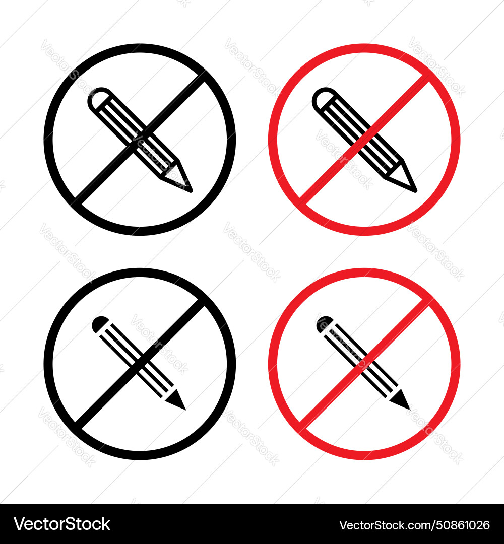 No writing sign icon set prohibition Royalty Free Vector