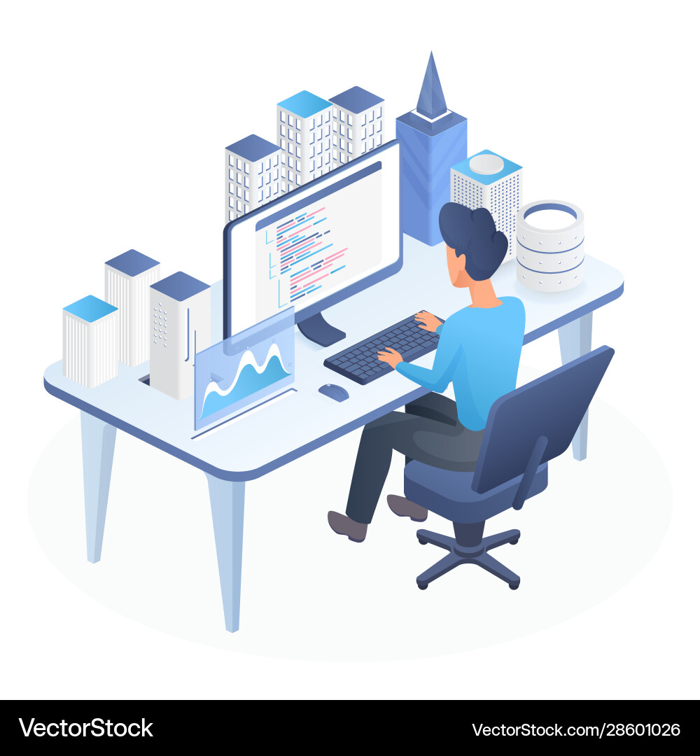 Smart city programming isometric Royalty Free Vector Image