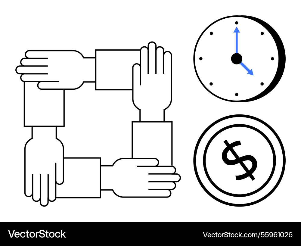Teamwork time management and financial value Vector Image