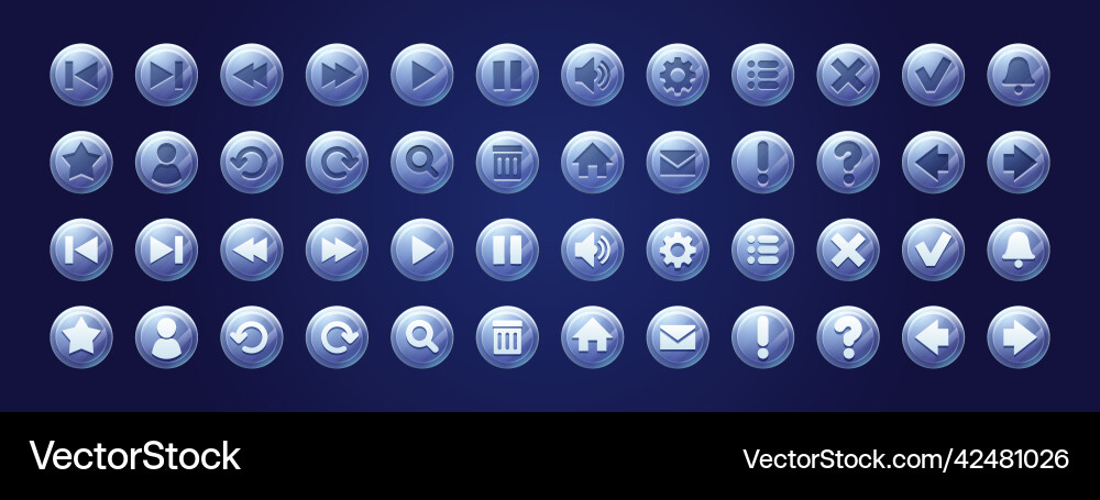 Web buttons circle glass icons for game Royalty Free Vector