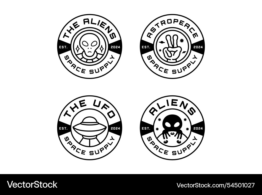 Alien head peace hand ufo outline logo set Vector Image