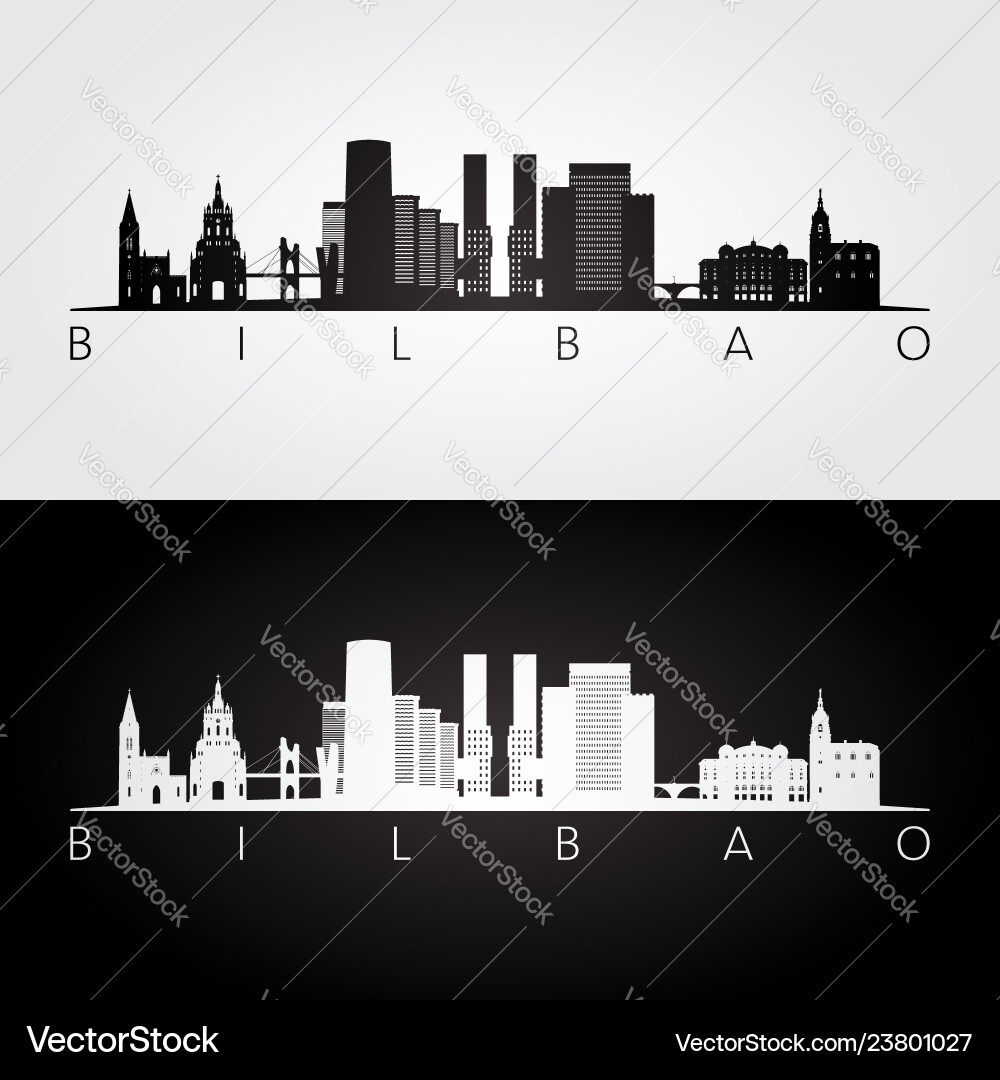 Bilbao skyline and landmarks silhouette Royalty Free Vector