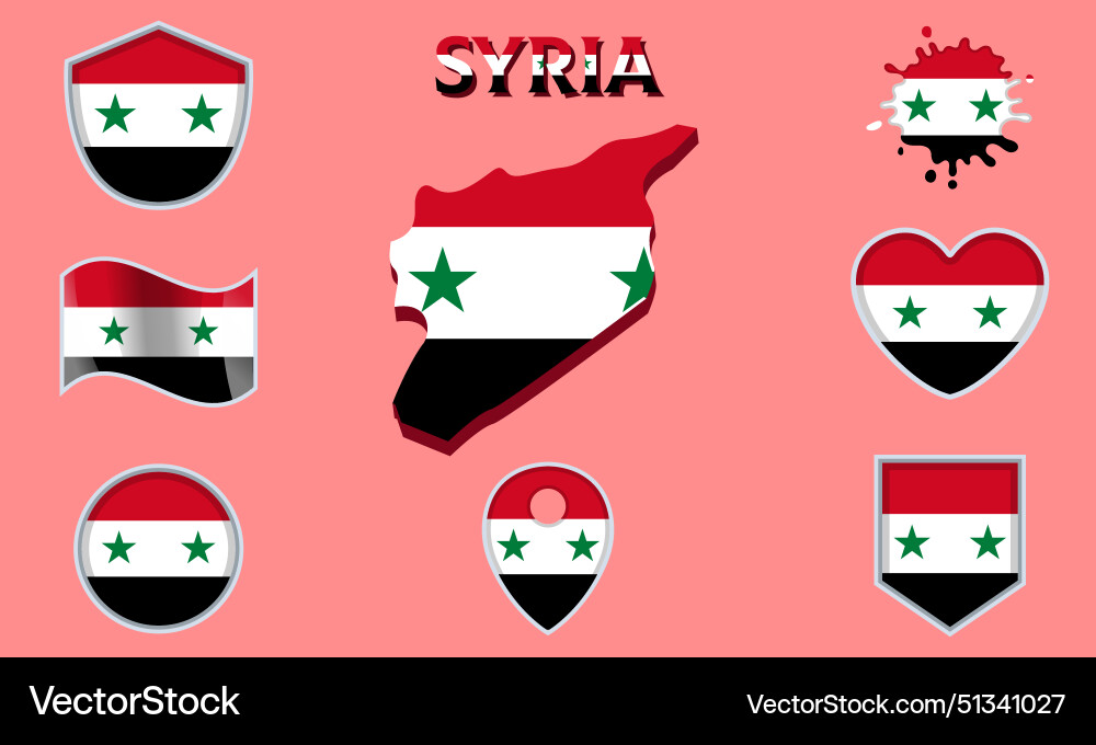 Collection of flat national flags syria Royalty Free Vector
