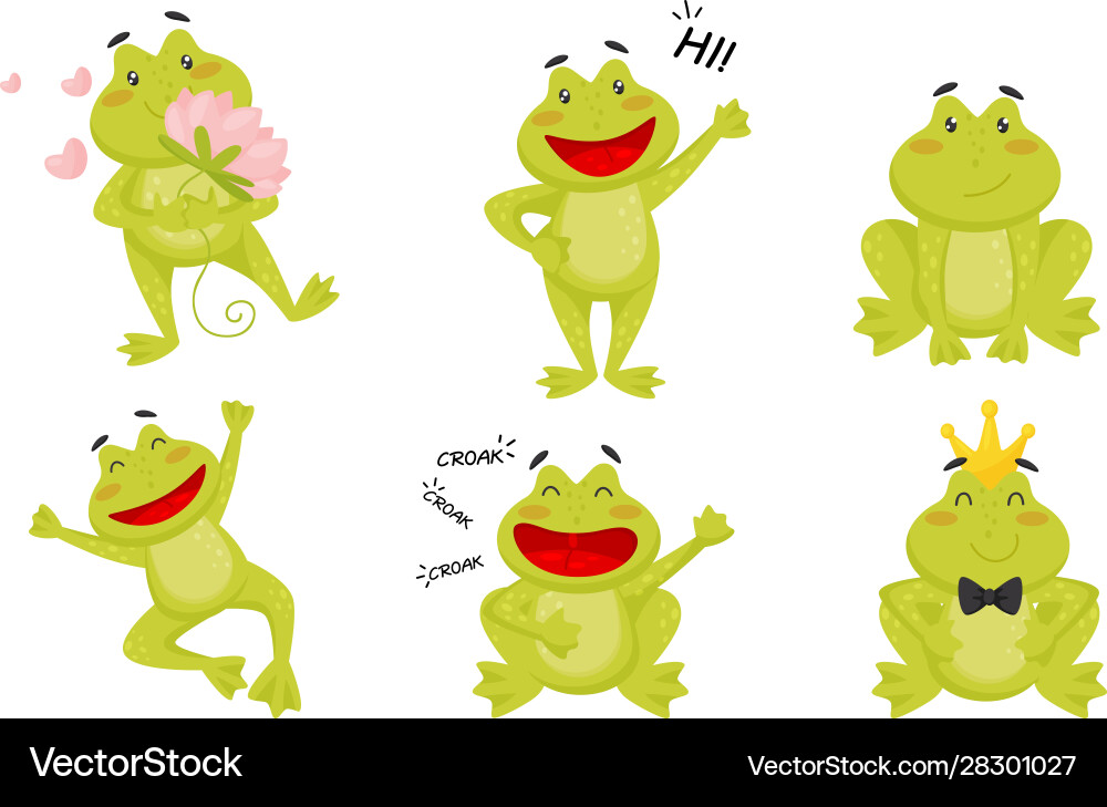 Cute funny little frog cartoon character Vector Image