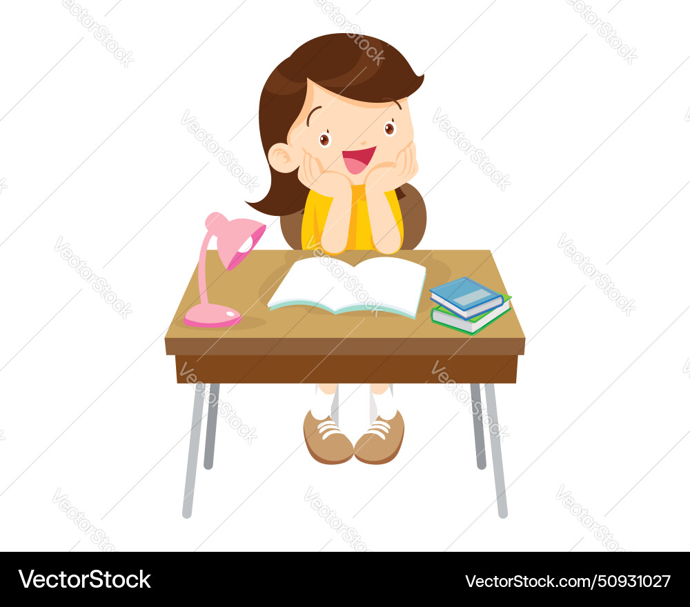 Cute student sitting on desk working for homework Vector Image