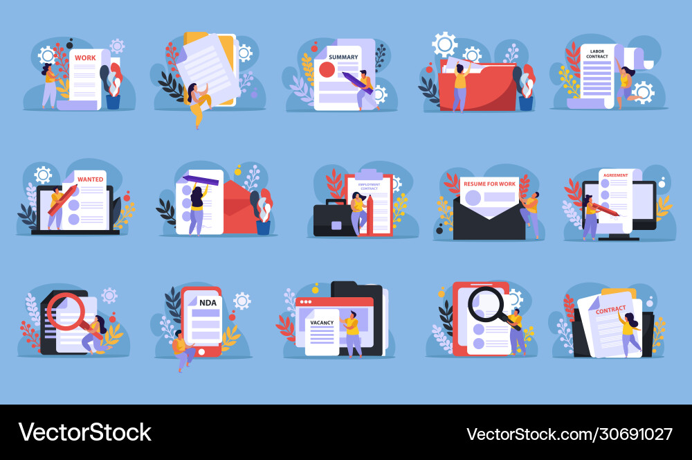 Employment documents icon set Royalty Free Vector Image