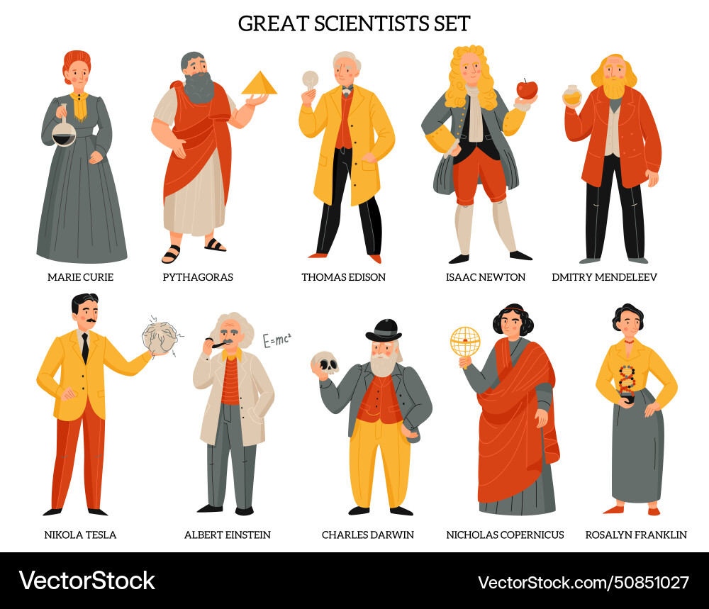 Flat great scientists set Royalty Free Vector Image