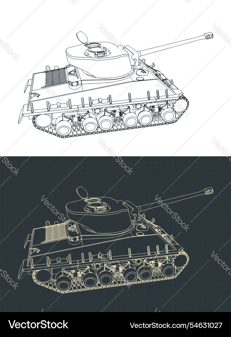 M4 sherman tank blueprints Royalty Free Vector Image