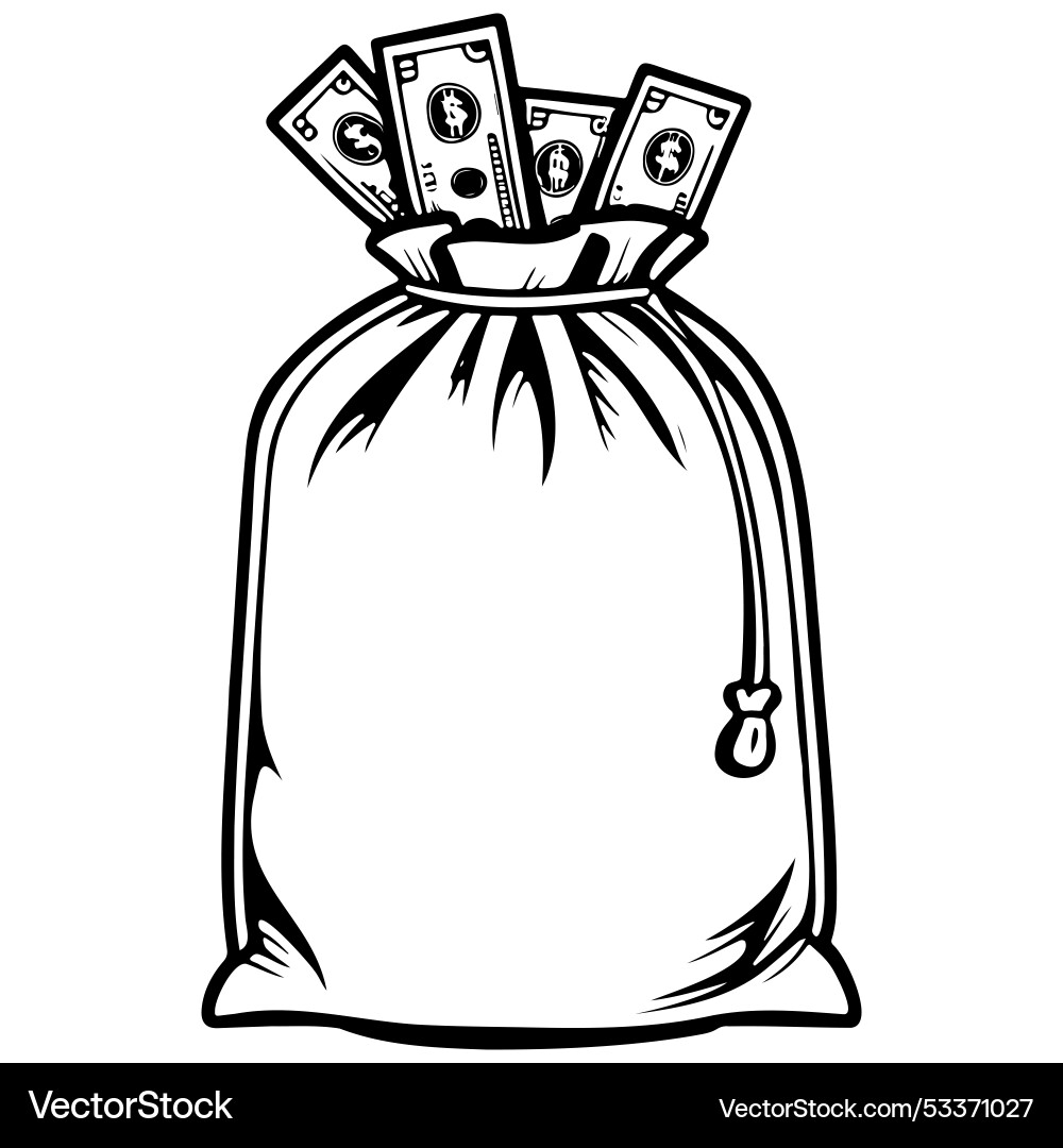 Money bag black hand drawn line transparent Vector Image