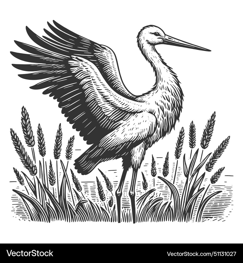 Stork bird engraving sketch Royalty Free Vector Image