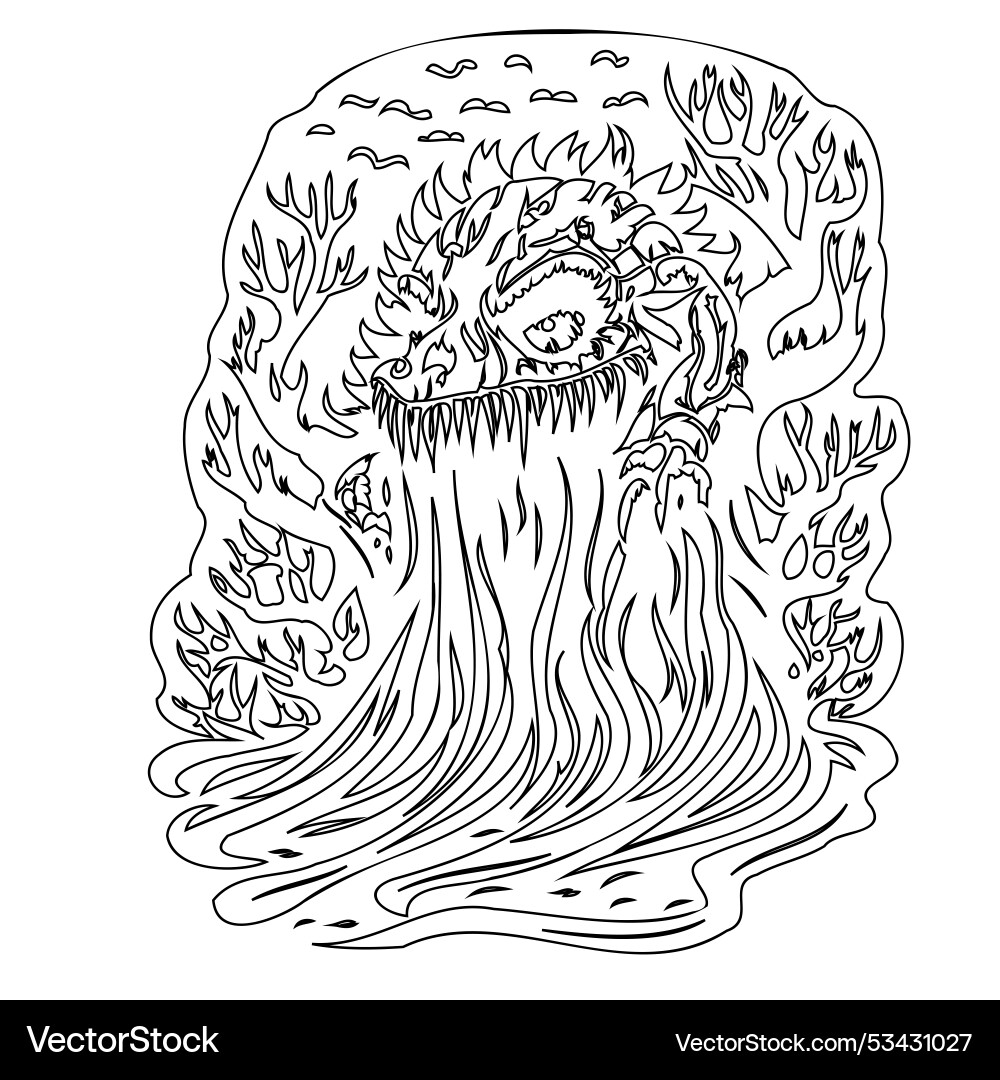 Swamp monster outline sketch Royalty Free Vector Image