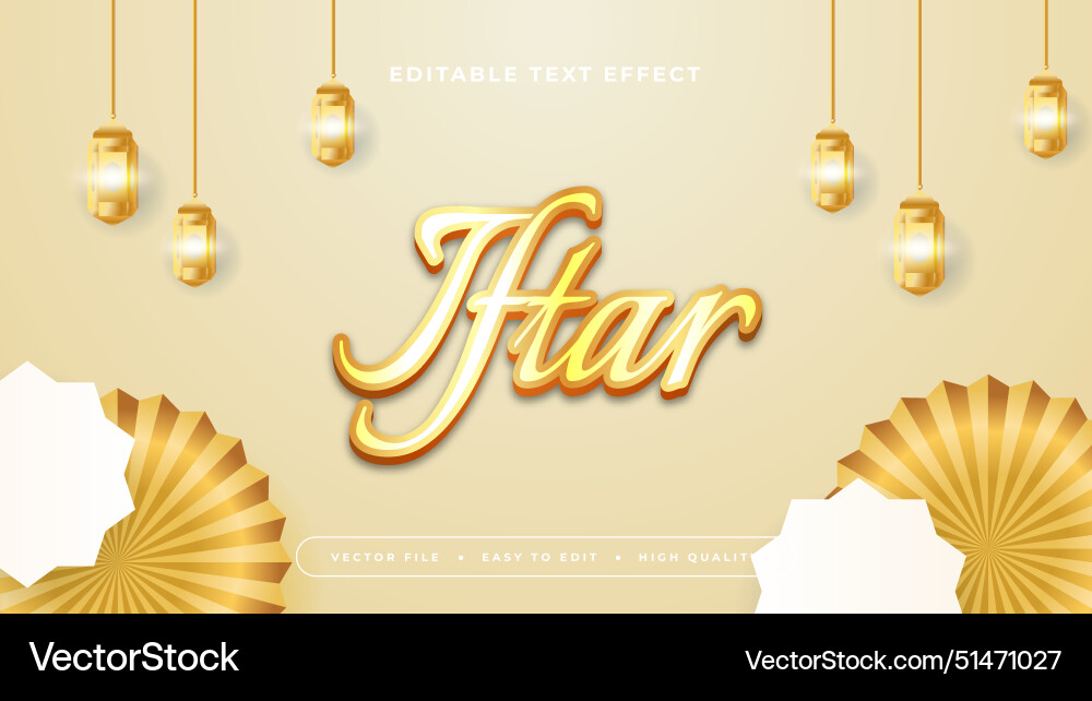 White gold and yellow iftar 3d editable text Vector Image