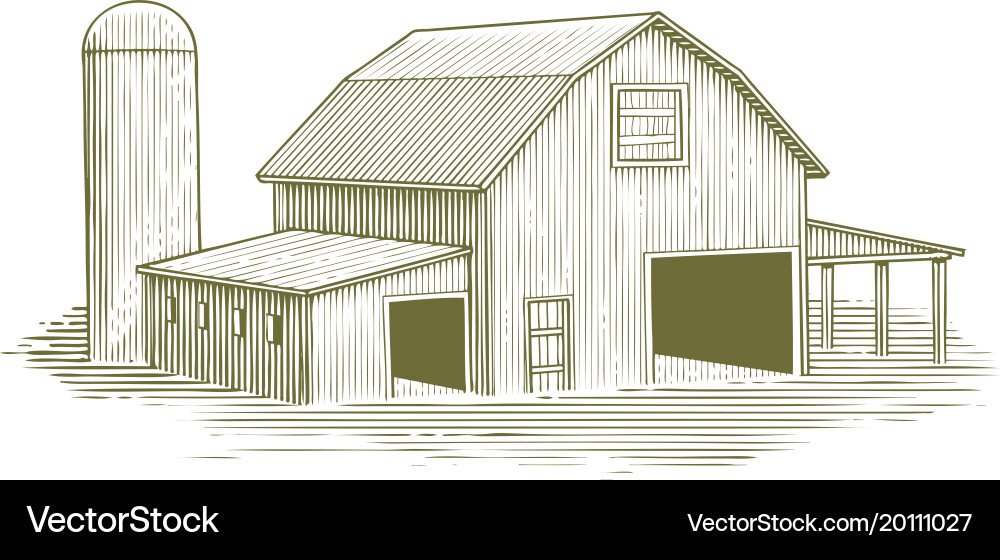 Woodcut traditional barn Royalty Free Vector Image