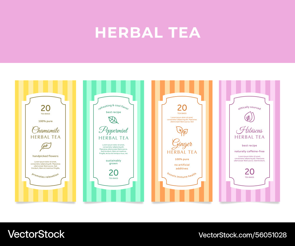 A selection of labels for various herbal teas Vector Image