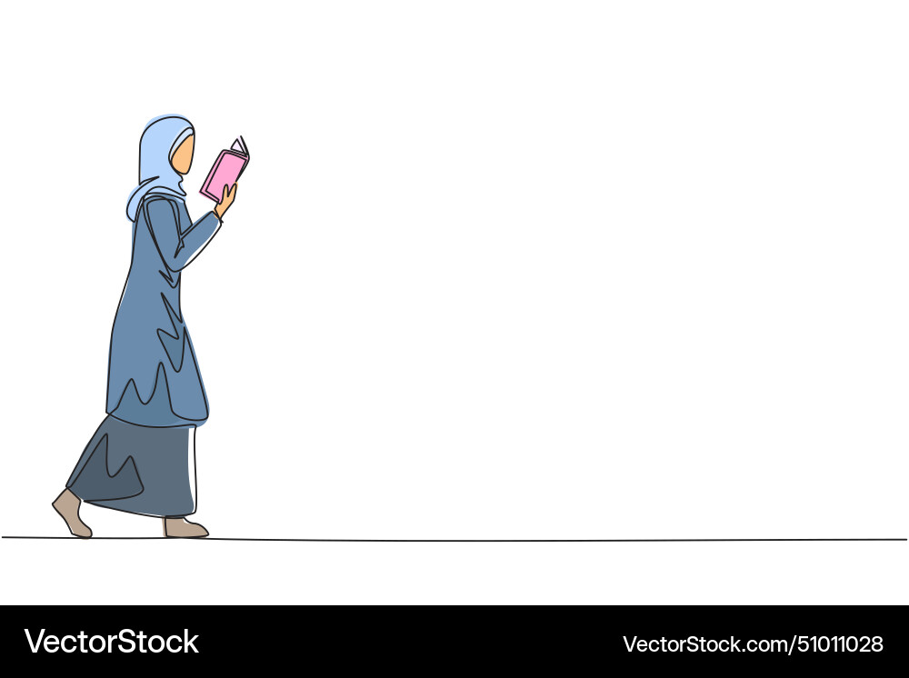 Continuous one line drawing arab woman walking Vector Image