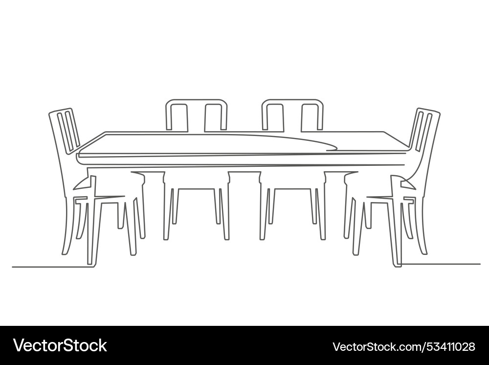 Continuous one line drawing table and chairs Vector Image
