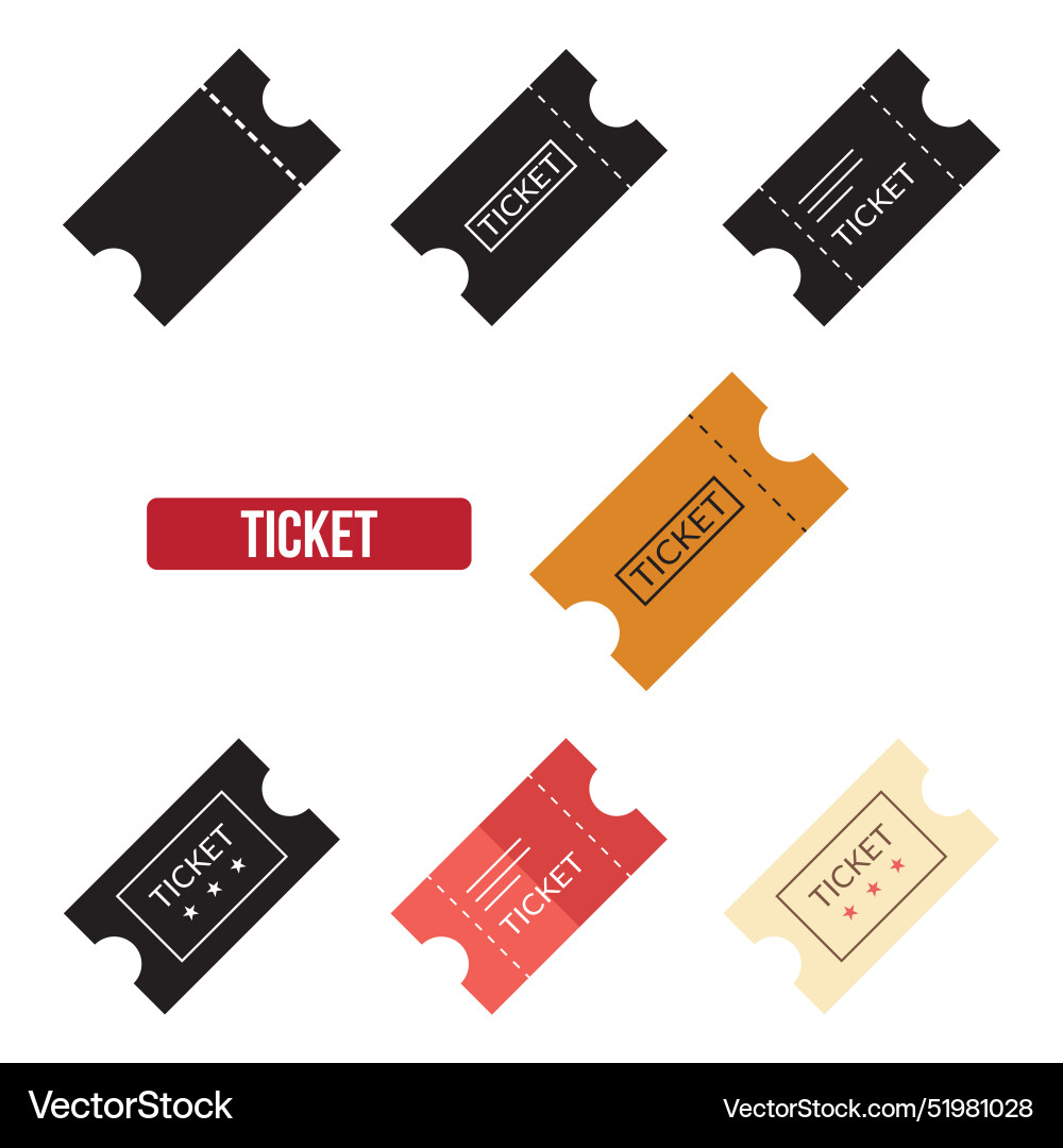 Flat ticket icon set symbol Royalty Free Vector Image