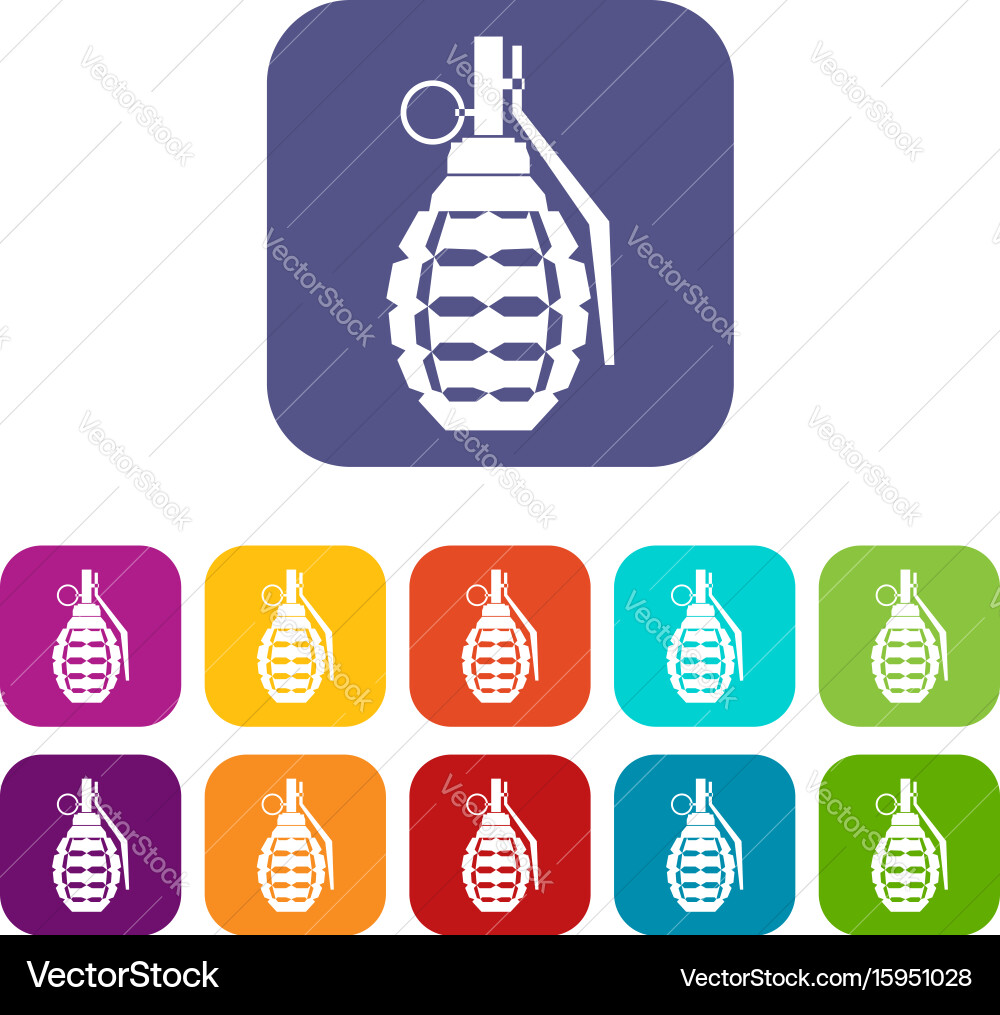 Hand Granate Bomb Explosion Icons gesetzt Vektorbild