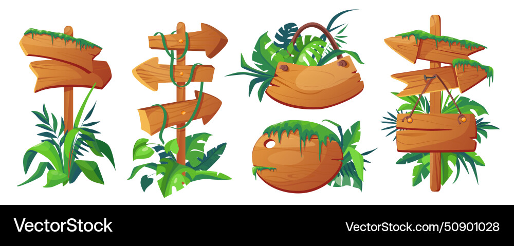 Jungle signboards mega set in cartoon graphic Vector Image