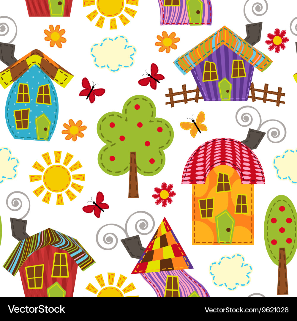 Seamless pattern with houses Royalty Free Vector Image