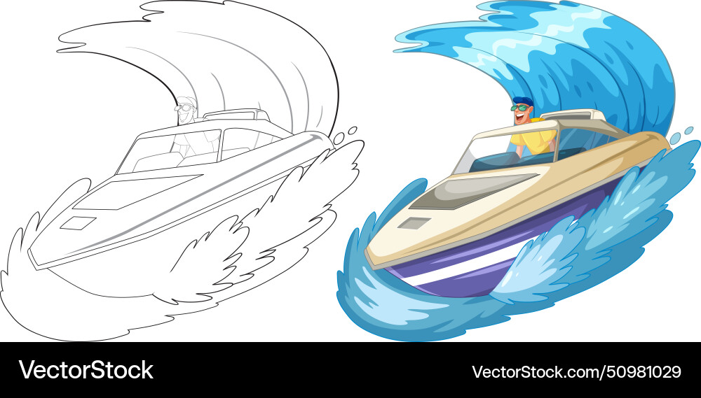 A speedboat riding ocean waves Royalty Free Vector Image