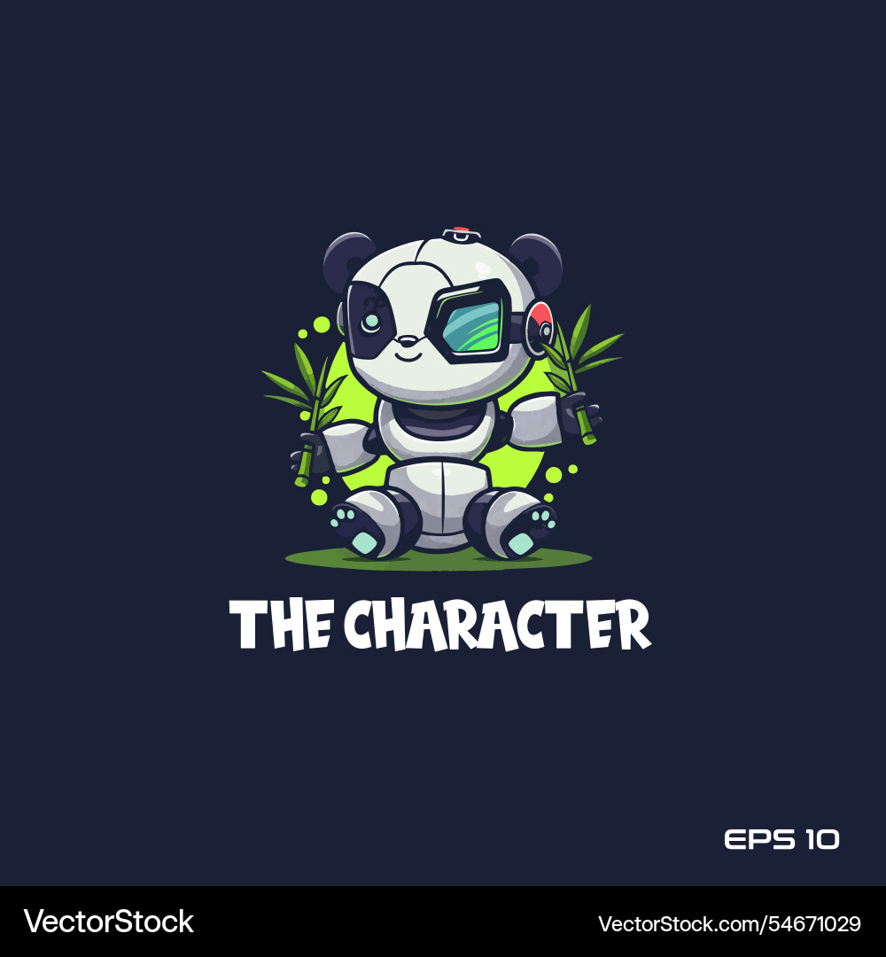 Cyborg robot panda character eps 10 mascot logo Vector Image