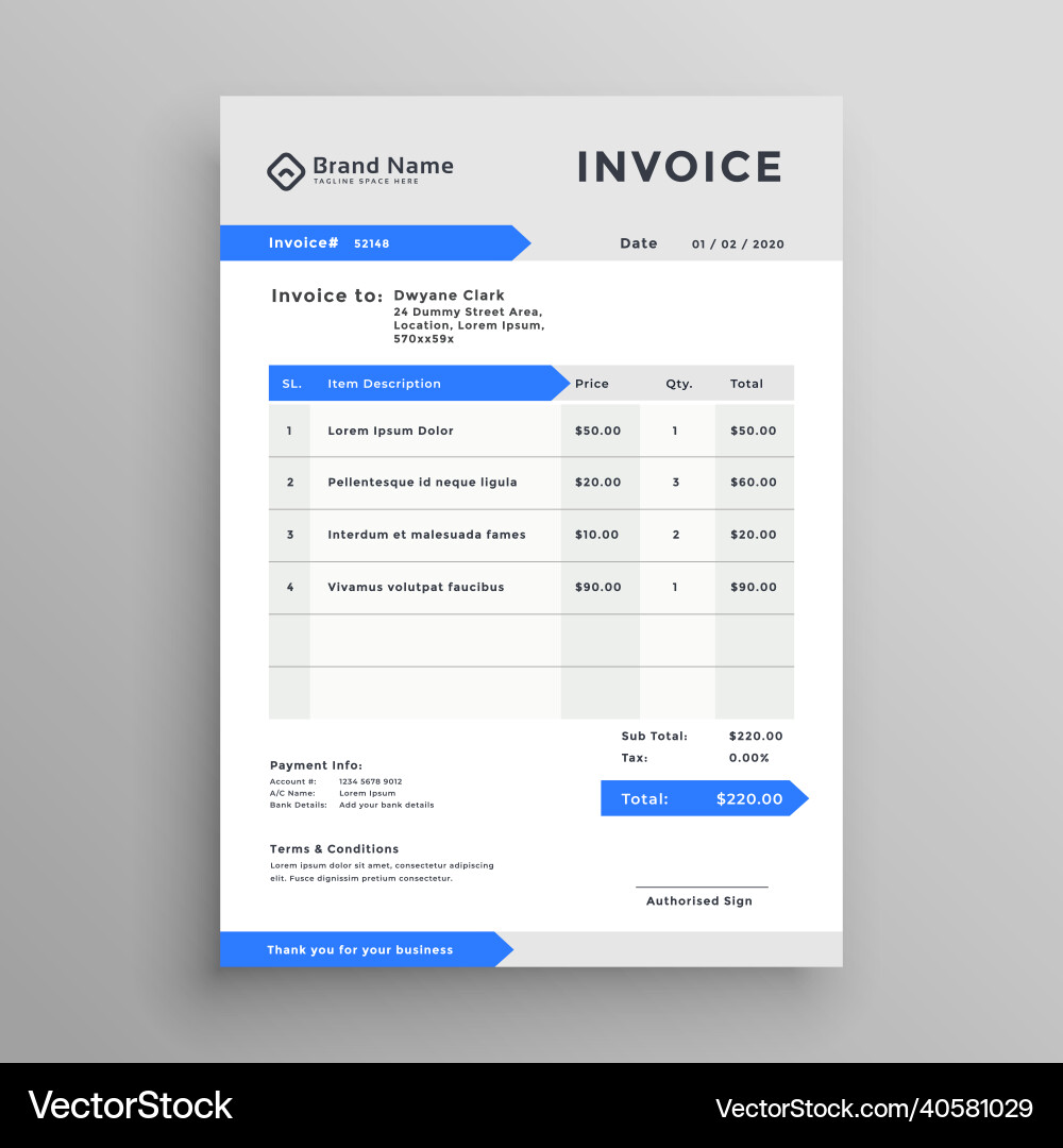 Elegant blue gray invoice template design Vector Image