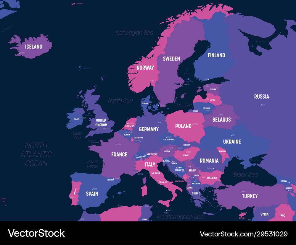 Europe map high detailed political Royalty Free Vector Image